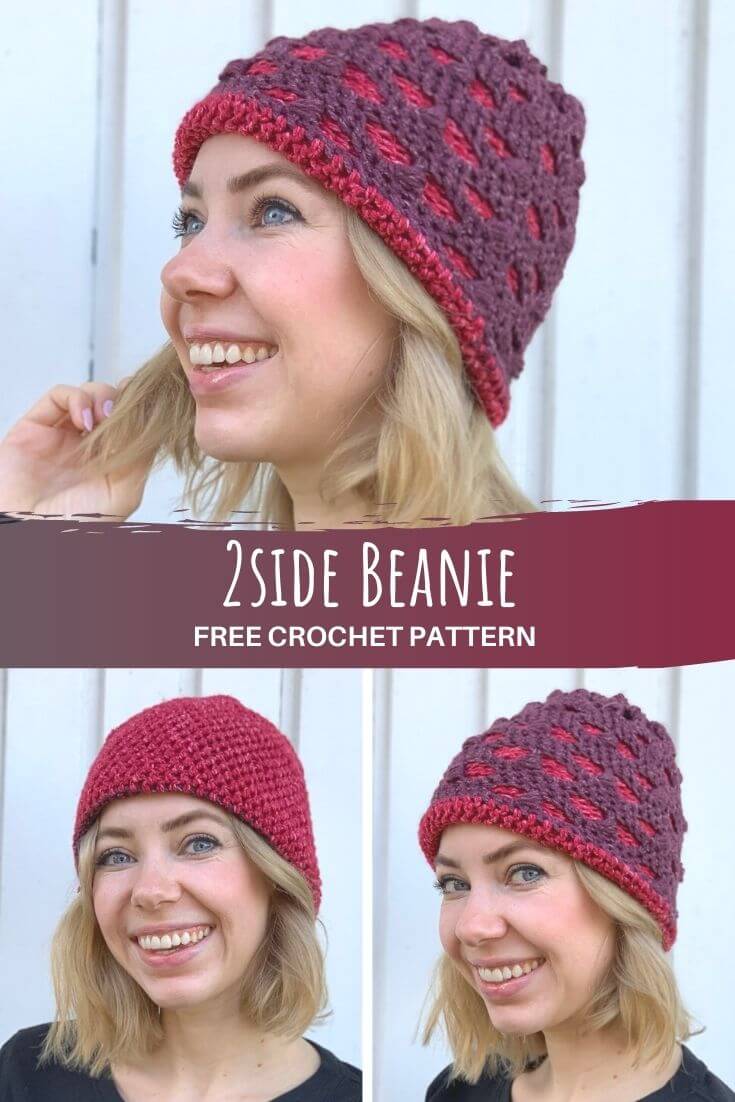 Reversible beanie with 2 different sides - free crochet pattern