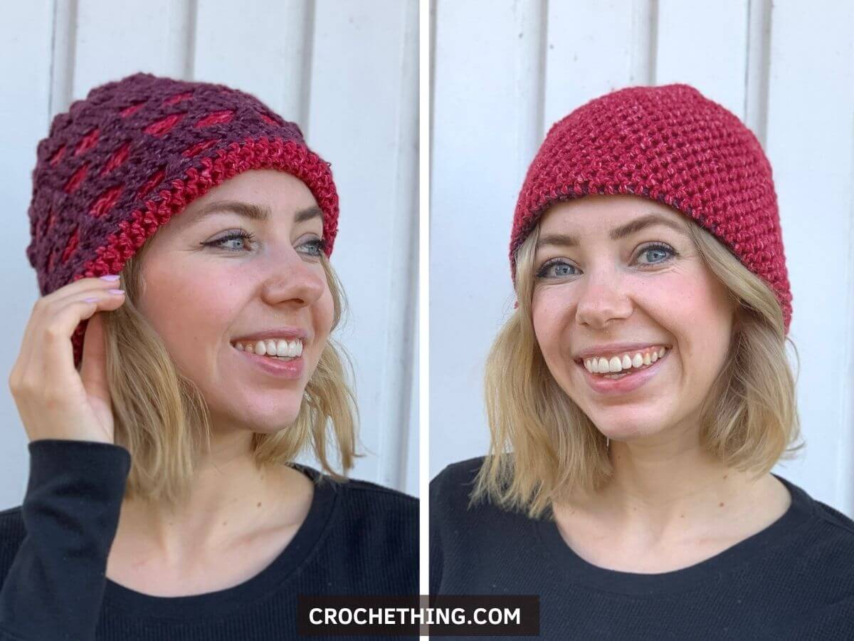 Reversible beanie with 2 different sides - free crochet pattern